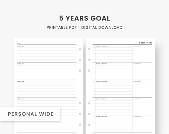 Goal Tracker Printable Goal Setting Goal Planning 5 Year | Etsy