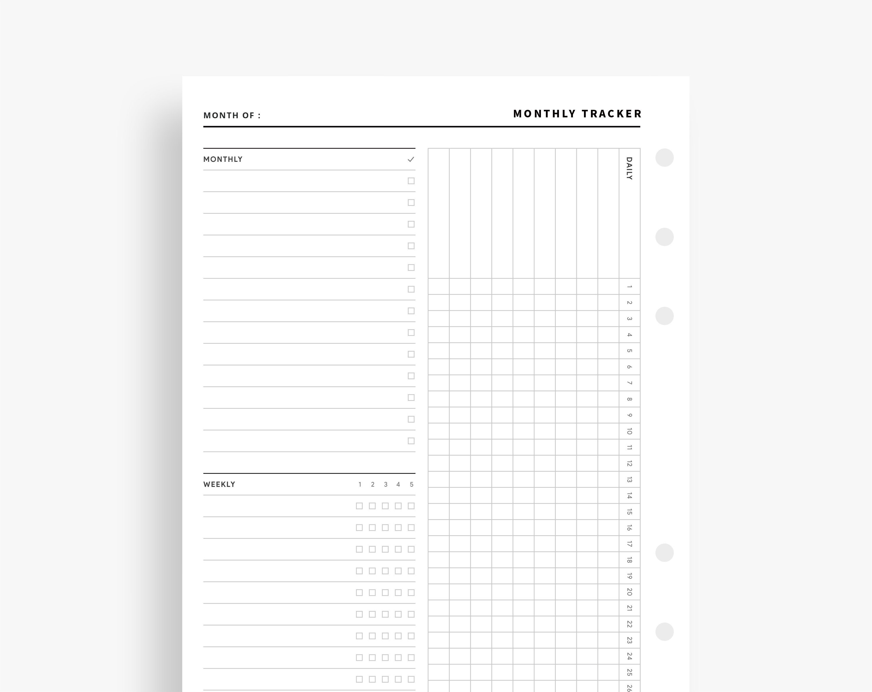 Monthly Tracker Printable, Personal Wide Inserts, Habit Tracker, Weekly ...