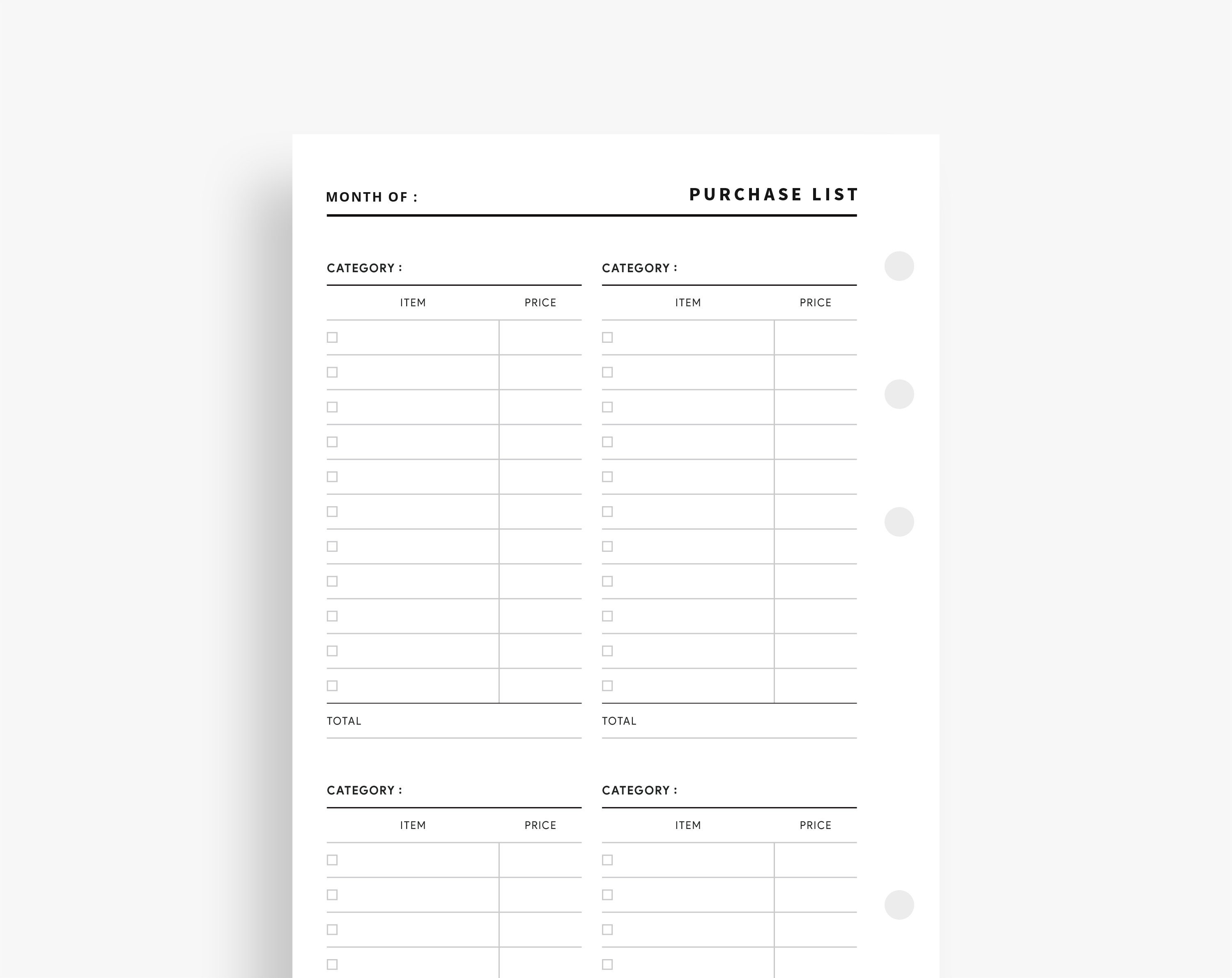 Personal Inserts : Purchase Tracker Planner Printable, Order Tracker ...