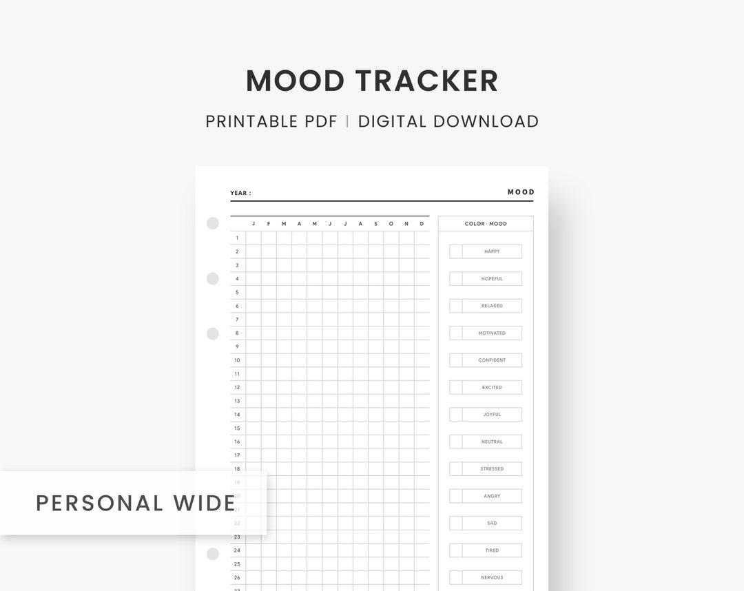 Mood Tracker Printable, Personal Wide Inserts, Daily Monthly Mood ...