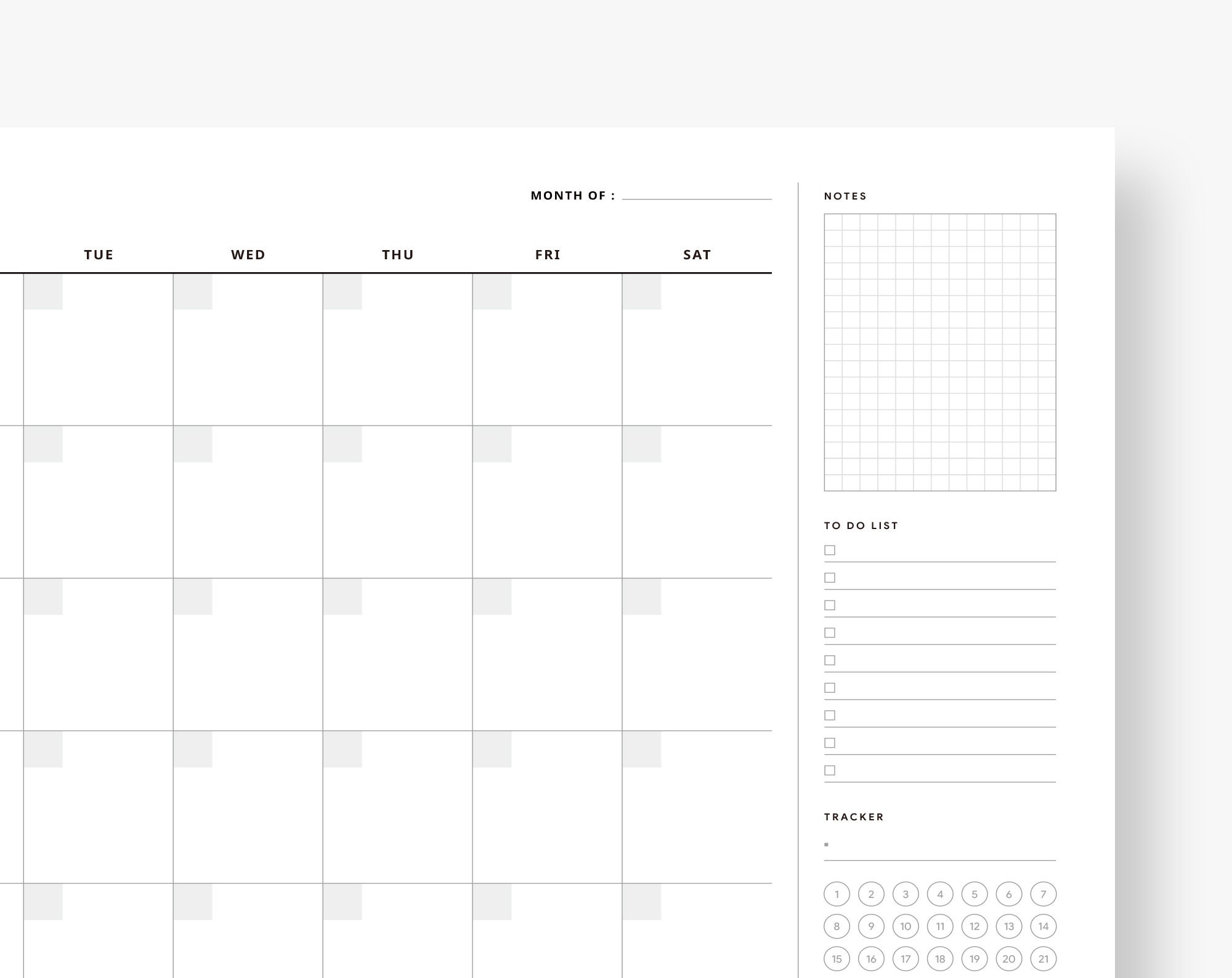 Monthly Overview Undated Blank Calendar, US Letter, A4 Size Horizontal ...