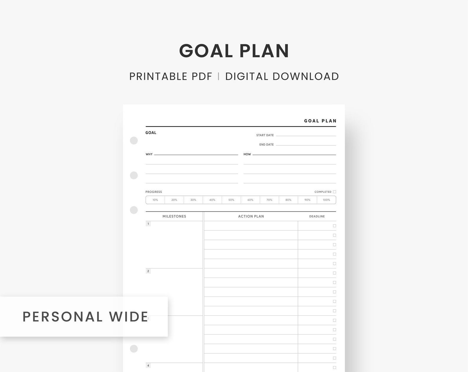Goal Plan, Goal Planner Printable, Personal Wide Inserts, Goal Planning ...