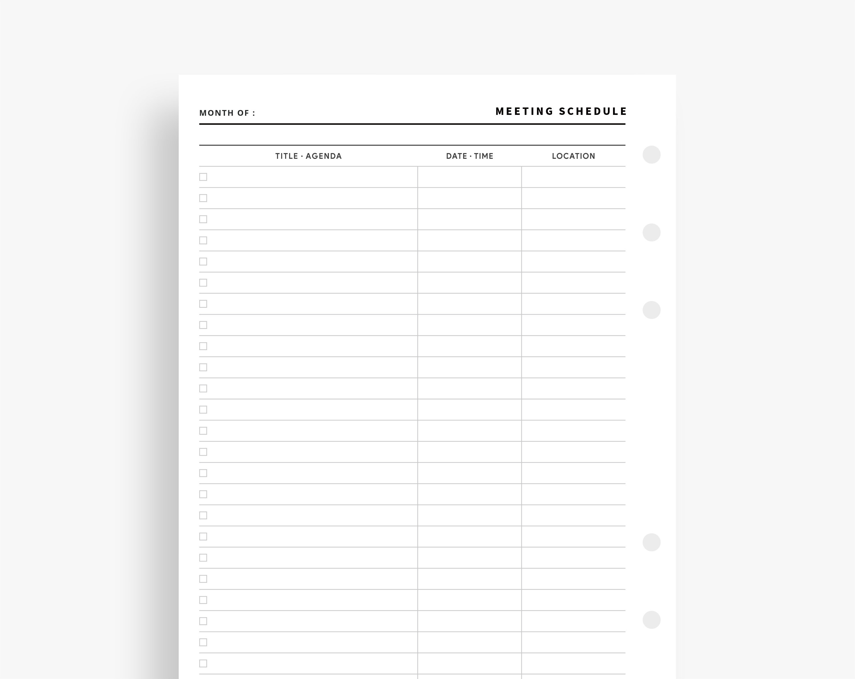 Meeting Schedule Planner Printable, Meeting Agenda, Meeting List ...
