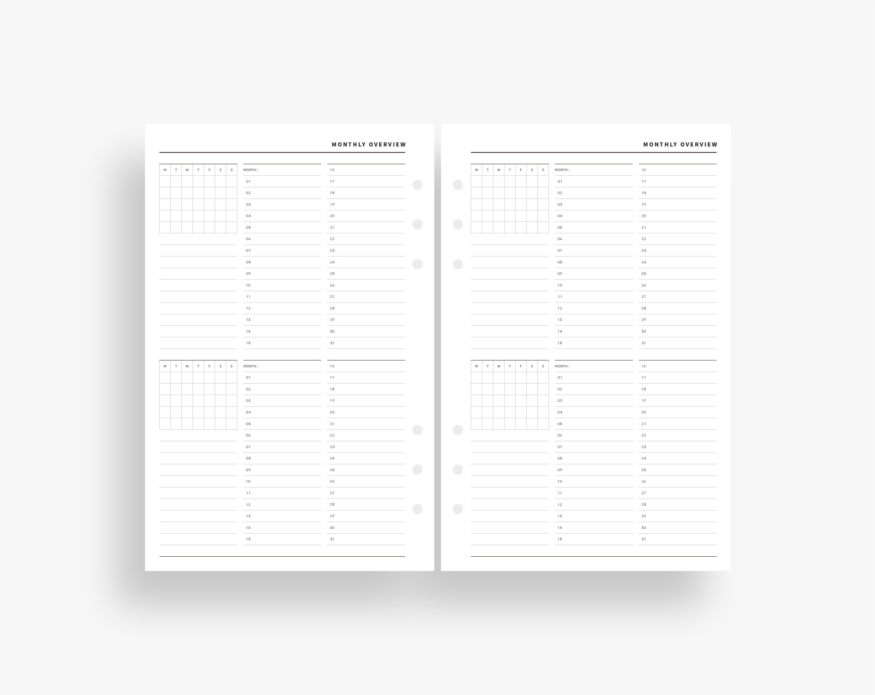 Monthly Overview Monthly Calendar Printable Undated Planner - Etsy