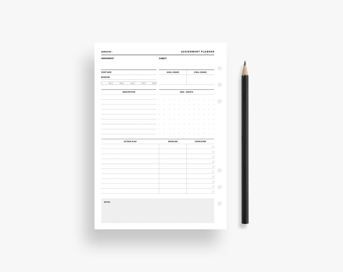 A5 Inserts : Study Planner Printable, Assignment Plan, Productivity ...