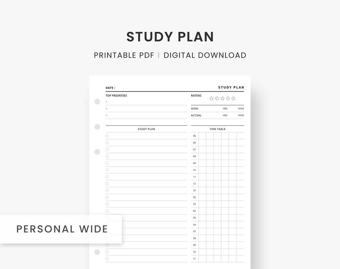 Study Planner Printable, Personal Wide Inserts, Student Planner ...