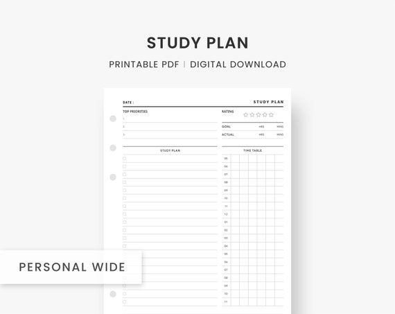 Study Planner Printable Personal Wide Inserts Student - Etsy