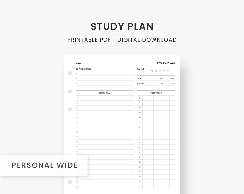 Study Planner Printable, Personal Wide Inserts, Student Planner ...