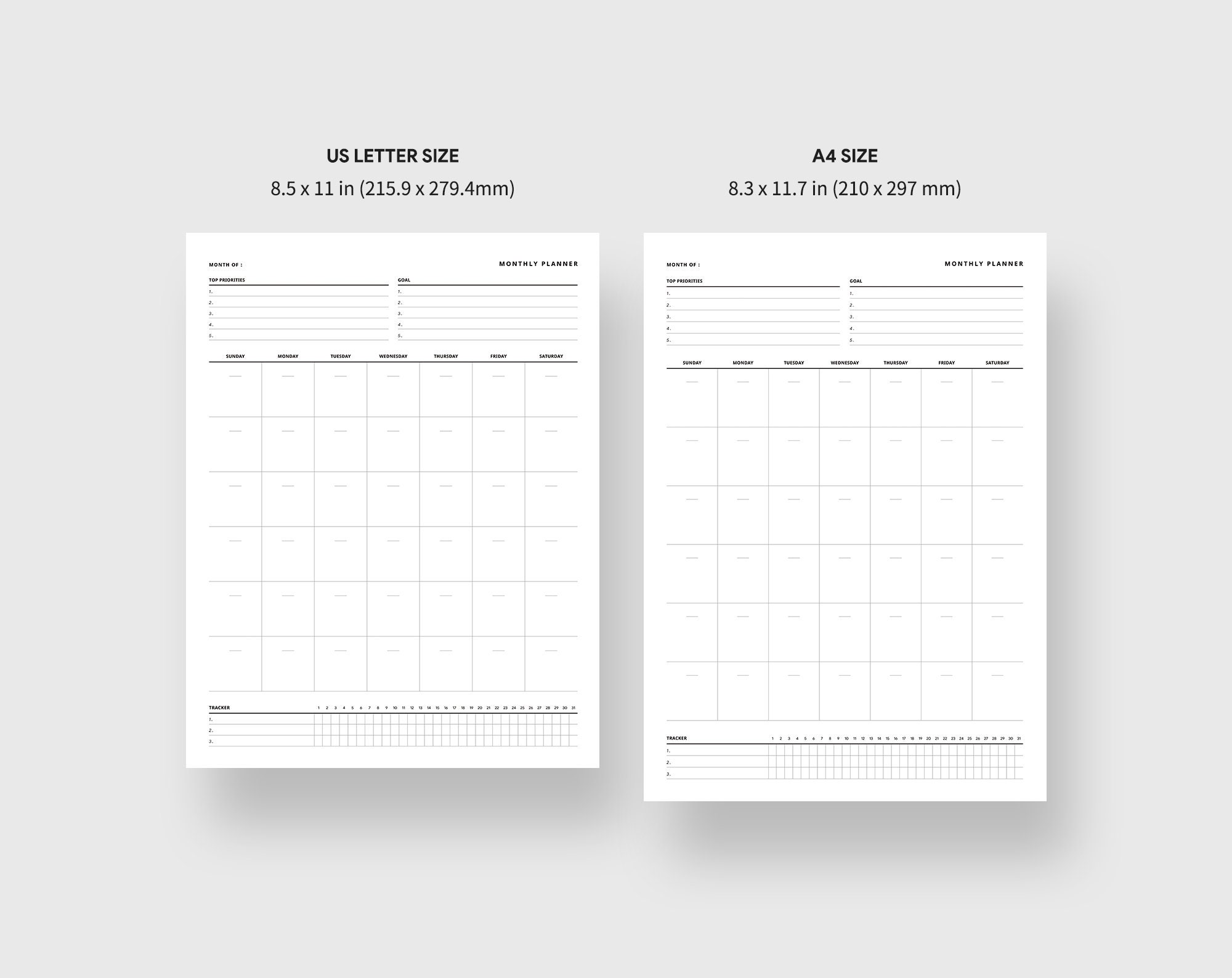 Monthly Planner Printable, Month on One Page Inserts With Goal and ...