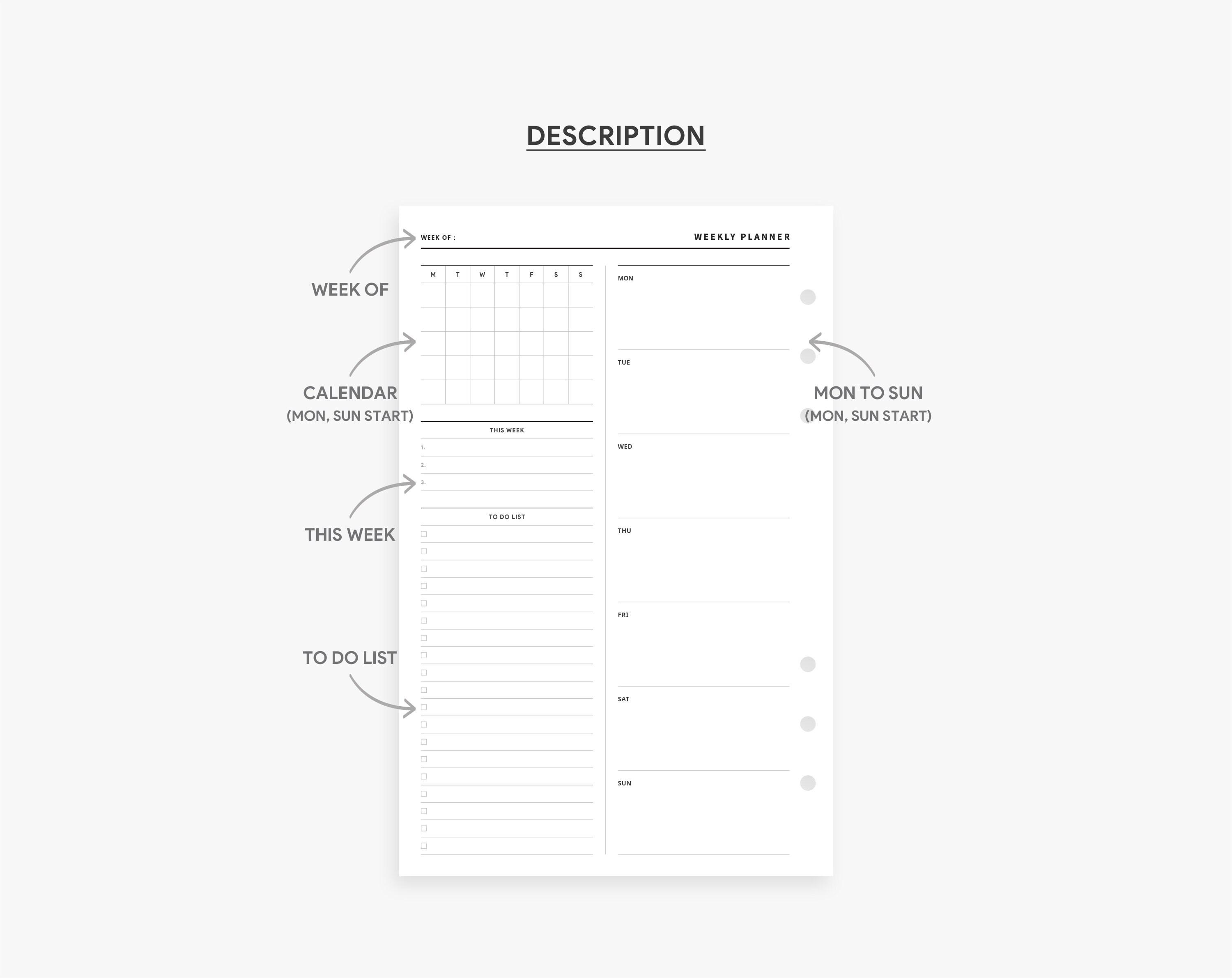 Weekly Planner Printable, Half Letter Inserts, Weekly Agenda, Weekly to ...