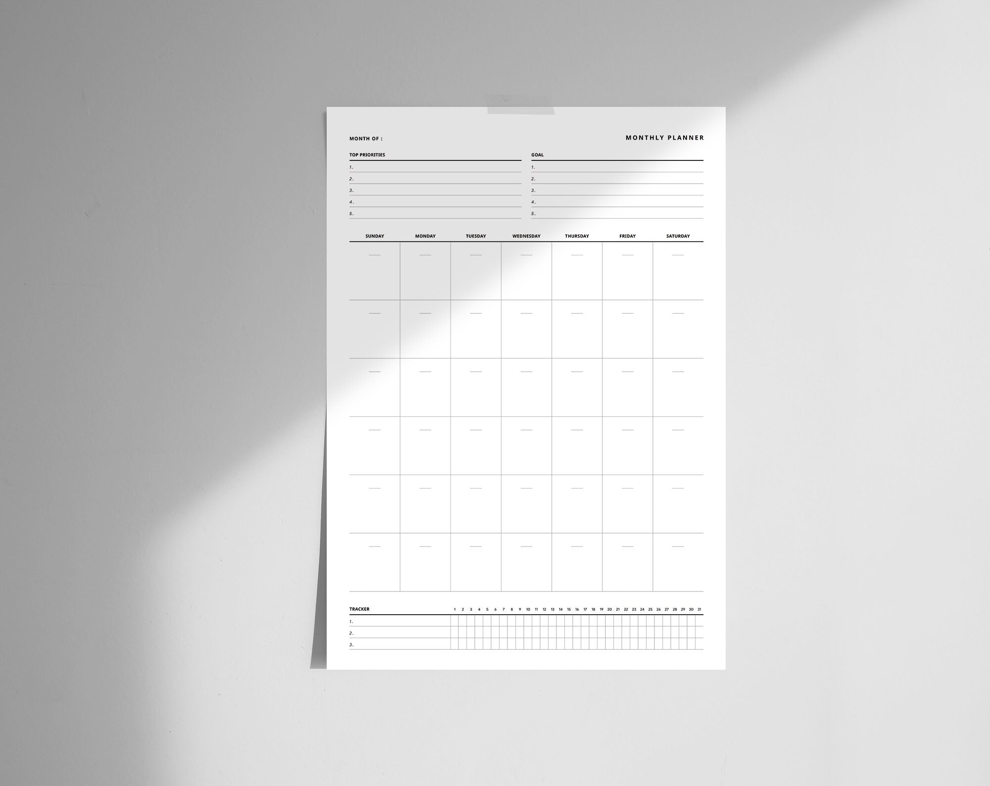 Monthly Planner Printable, Month on One Page Inserts With Goal and ...