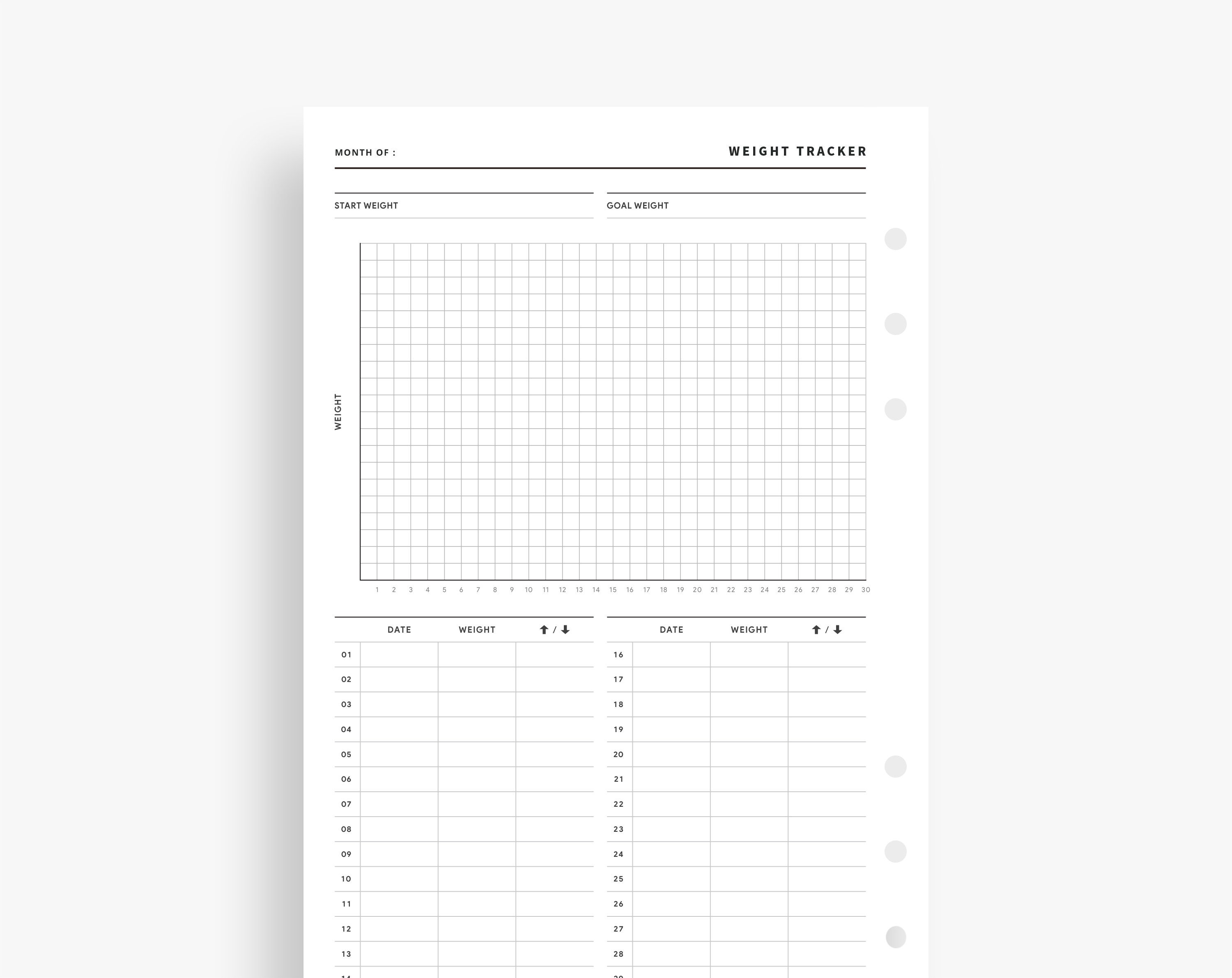 Weight Loss Tracker Printable, Half Letter Inserts, Weight Gain and ...