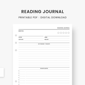 A5 Inserts : Reading Journal Printable, Book Planner Template, Reading ...