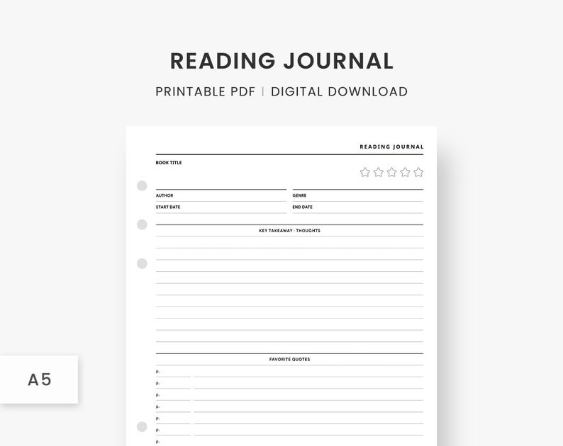 A5 Inserts : Reading Journal Printable, Book Planner Template, Reading ...