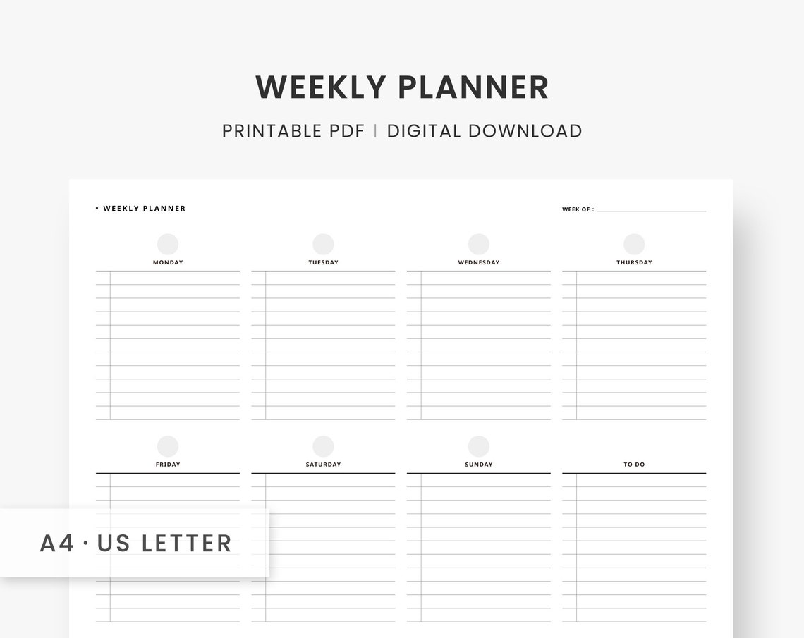 Week on 1 Page Minimalist Work Planner Printable Undated - Etsy