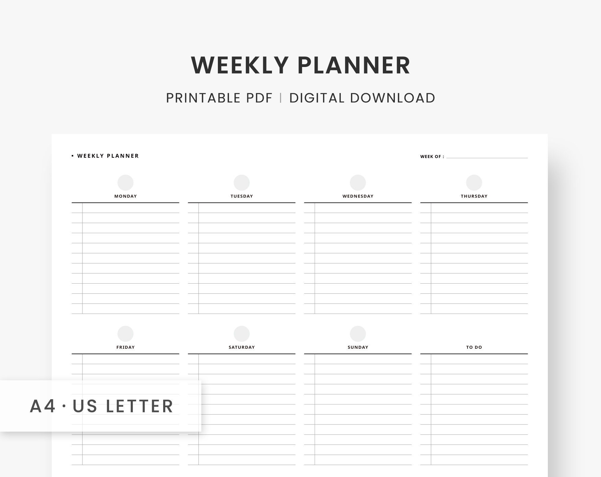 Week on 1 Page Minimalist Work Planner, Printable Undated Weekly ...