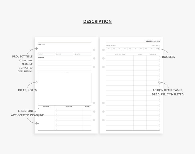 Work Planner Printable, Project Planner With Progress, Project Plan on ...
