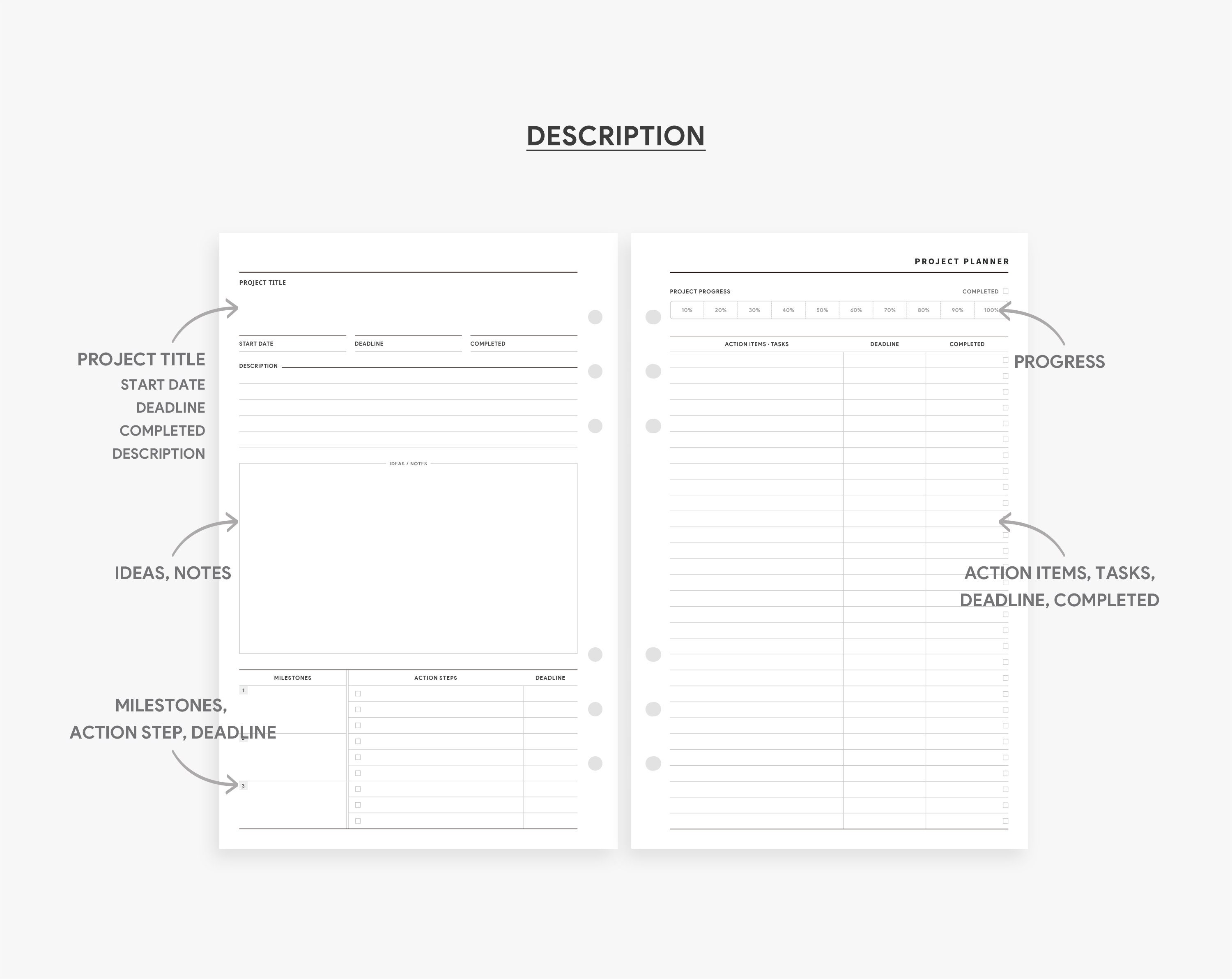 Work Planner Printable, Project Planner With Progress, Project Plan on ...