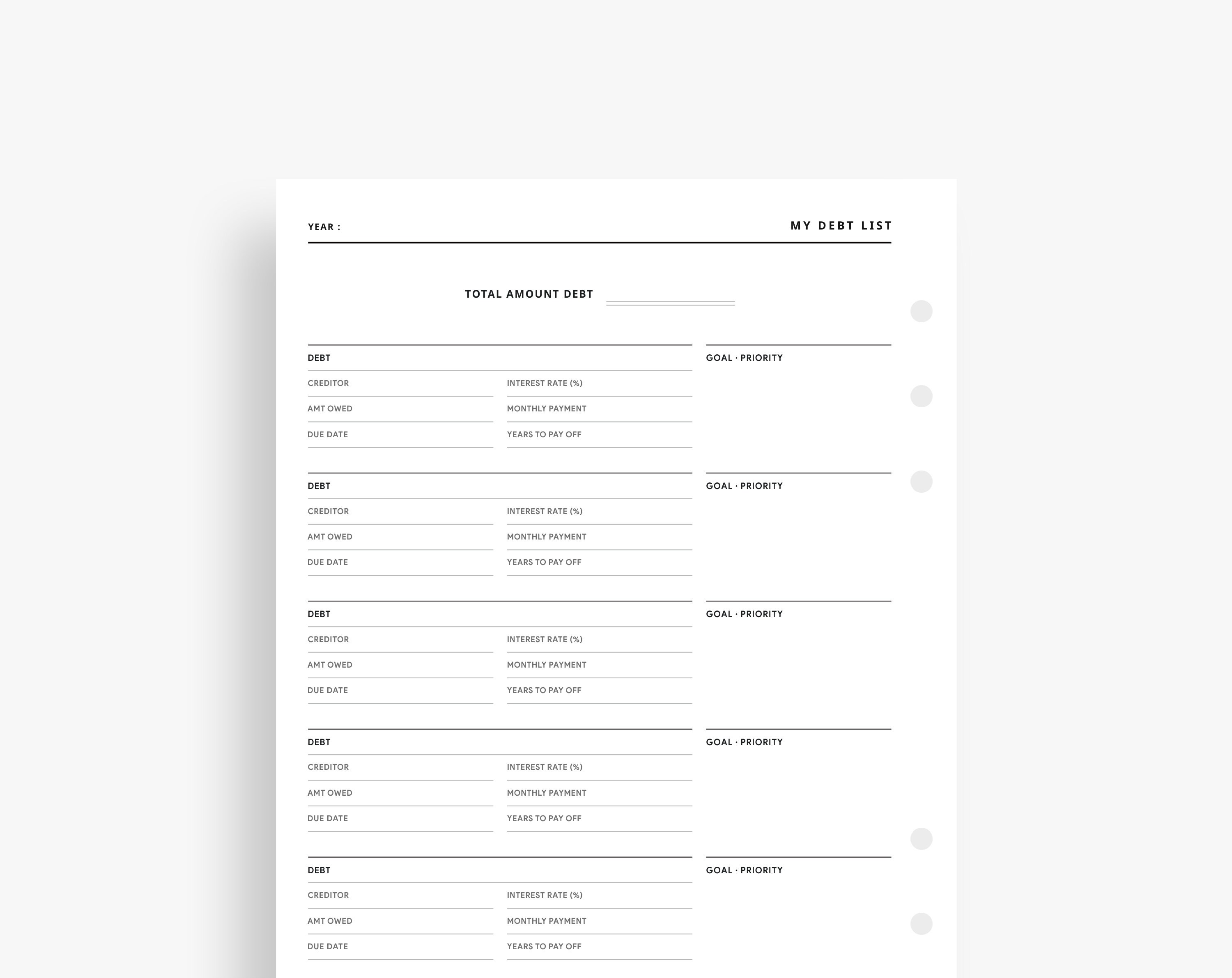 A5 Inserts : Debt Tracker, Debt List, Finance Tracker, Financial ...