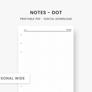 Notes Dot, Personal Wide Inserts, Note Taking, Note Paper Printable ...