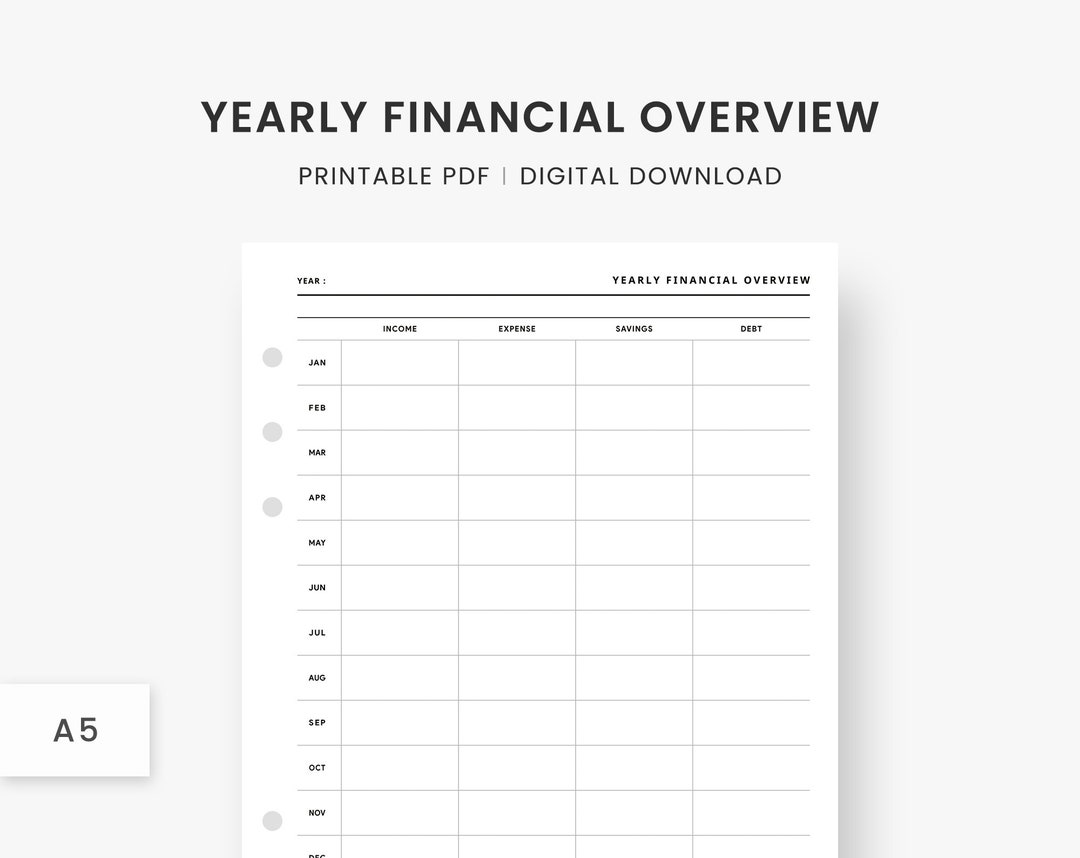 A5 Inserts : Finance Planner Printable, Yearly Financial Overview ...