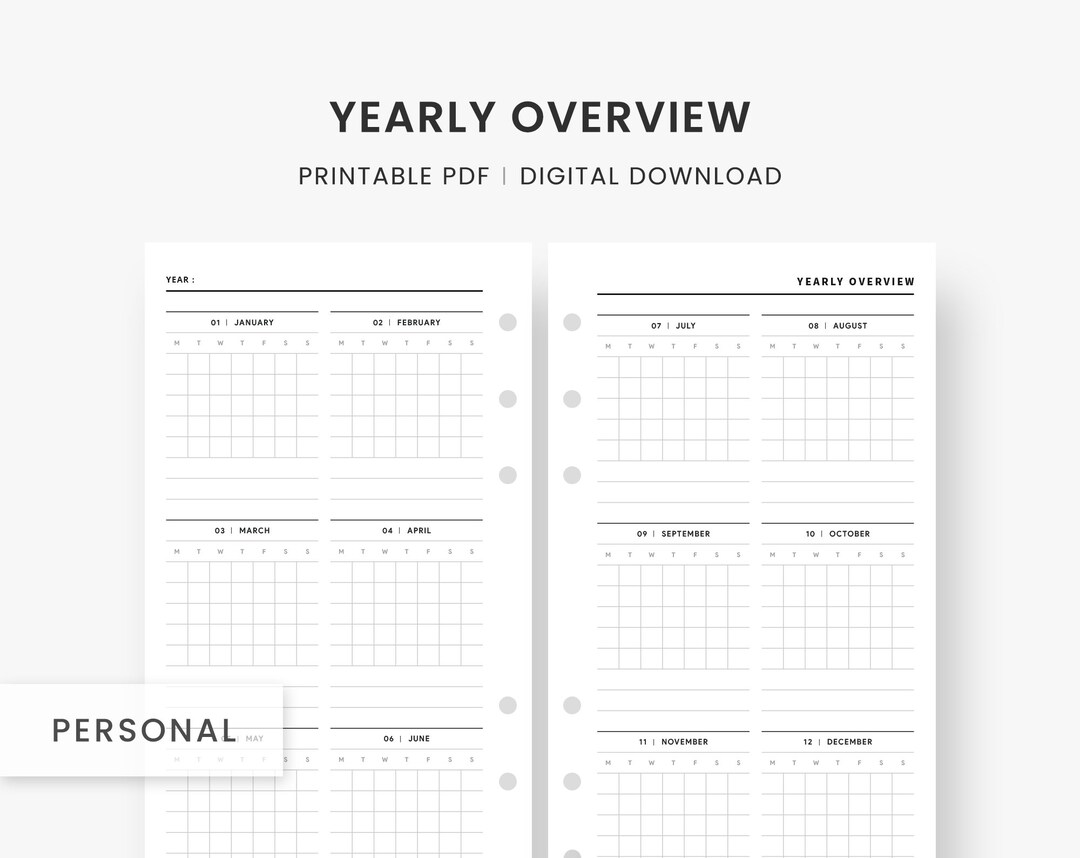 Personal Inserts : Yearly Calendar, Yearly, Annual Planner, Yearly Goal ...