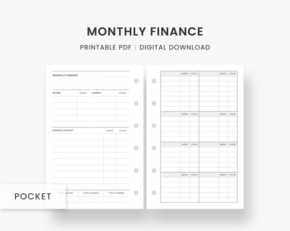 Pocket Inserts : Monthly Budget Budget Planner Monthly - Etsy