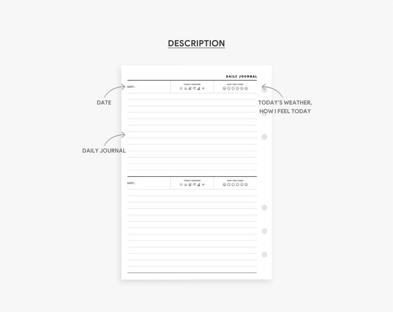 Daily Journal Pages Printable Personal Wide Inserts Daily - Etsy