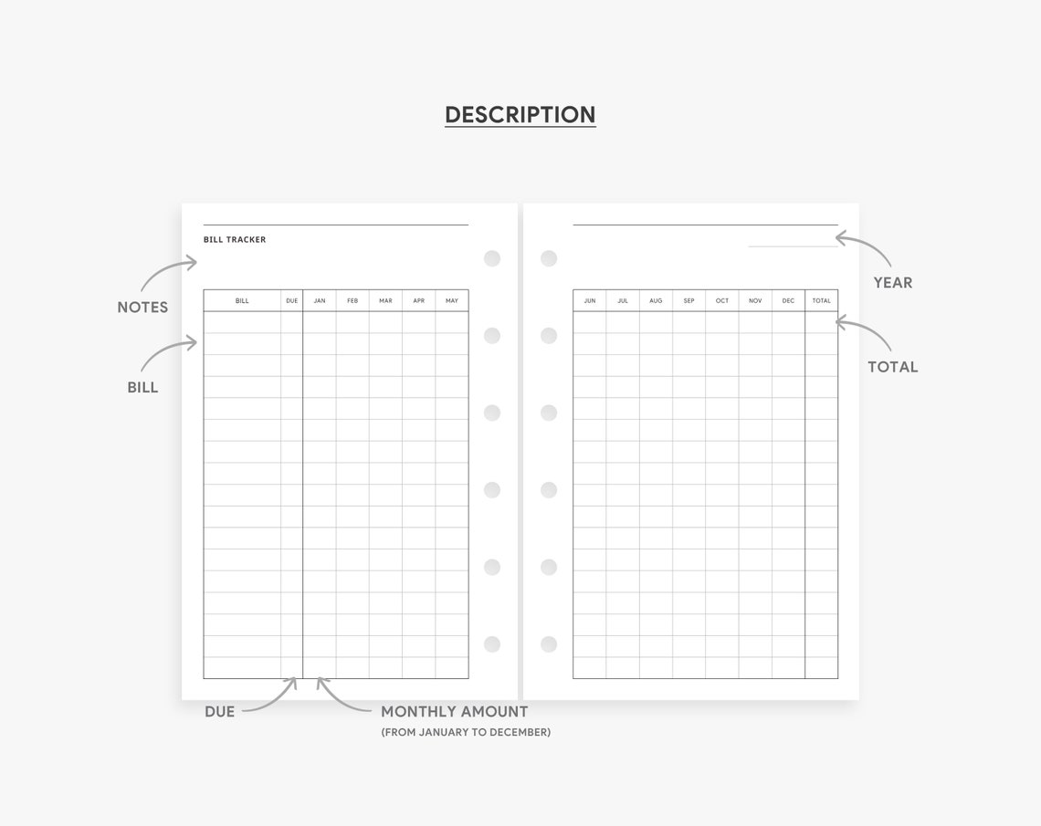 Pocket Inserts : Bill Organizer Bills Tracker Monthly Bill - Etsy