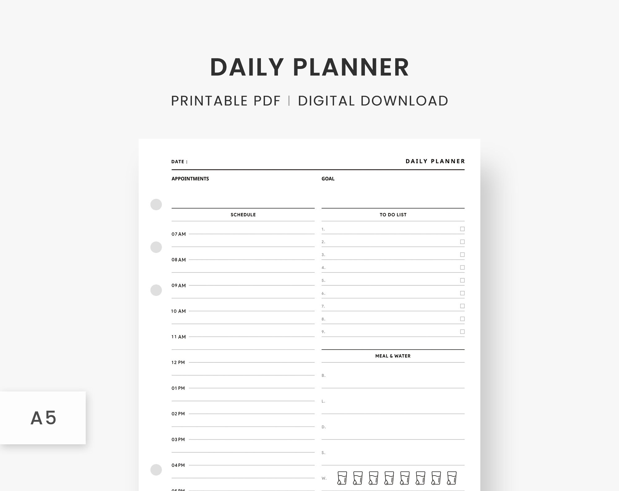 A5 Inserts : Daily Hourly Planner Printable, Day on One Page Schedule ...