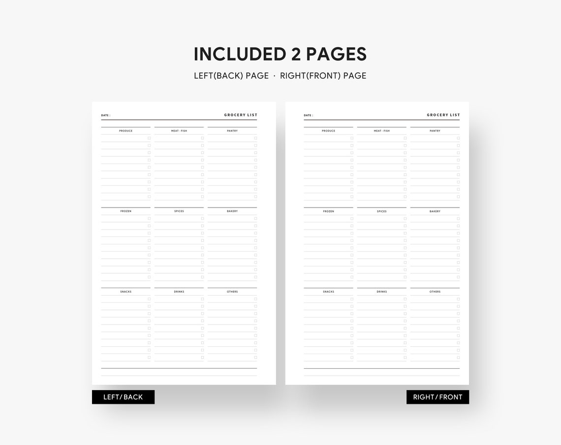 Grocery Shopping List Template Food Grocery List for Meal | Etsy