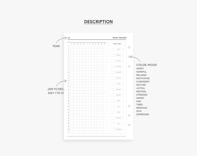 Mood Tracker Printable Half Letter Inserts Mood Journal - Etsy