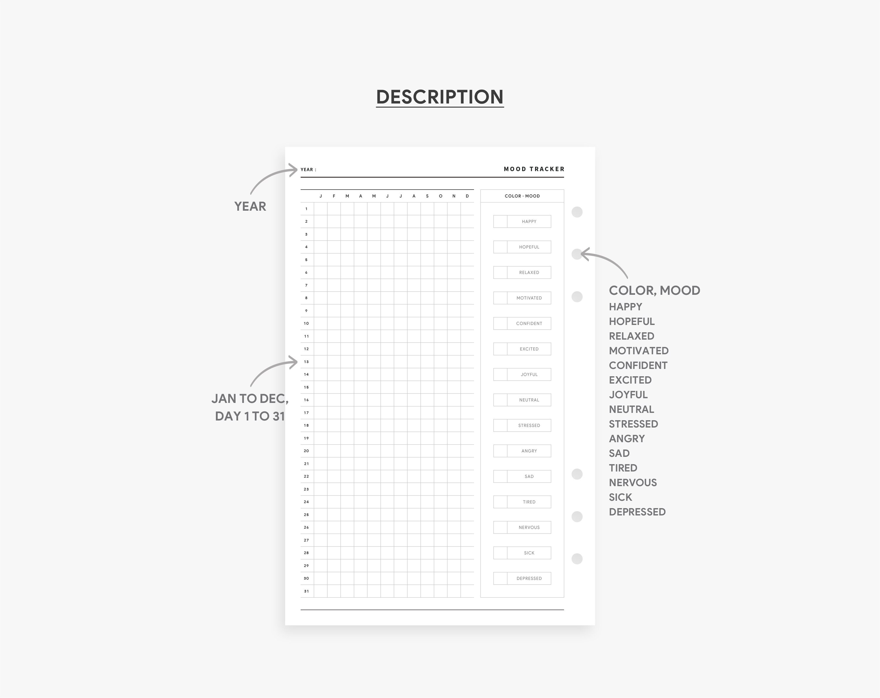 Mood Tracker Printable Half Letter Inserts Mood Journal - Etsy
