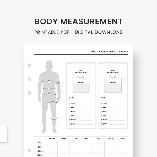 Printable Body Measurement Tracker Body Size Log Diet - Etsy