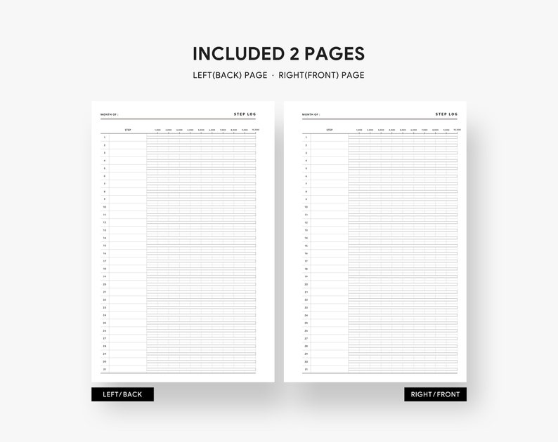 Step Log, Monthly Step Tracker Printable, Half Letter Inserts, Workout ...