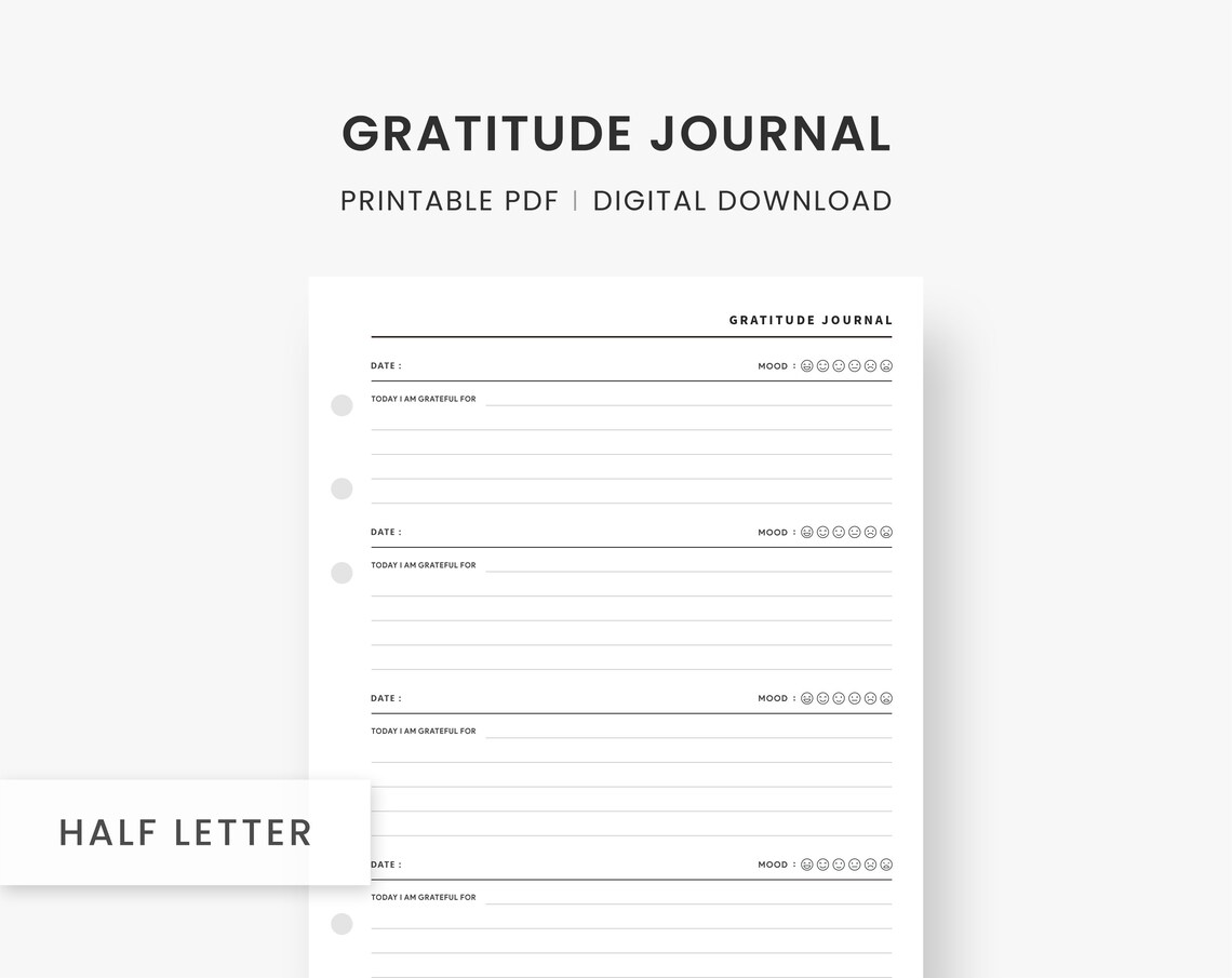 Gratitude Journal Printable, Half Letter Inserts, Gratitude Template ...
