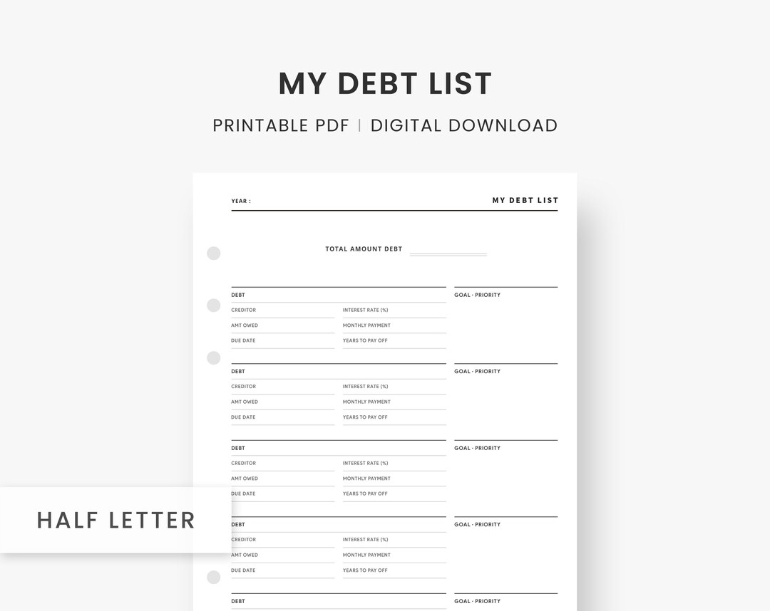Debt Planner Printable, Debt Payment Tracker, Debt Log Template, Debt ...
