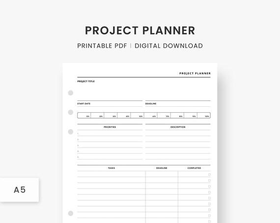 A5 Inserts : Project Planner Printable Productivity Organizer - Etsy