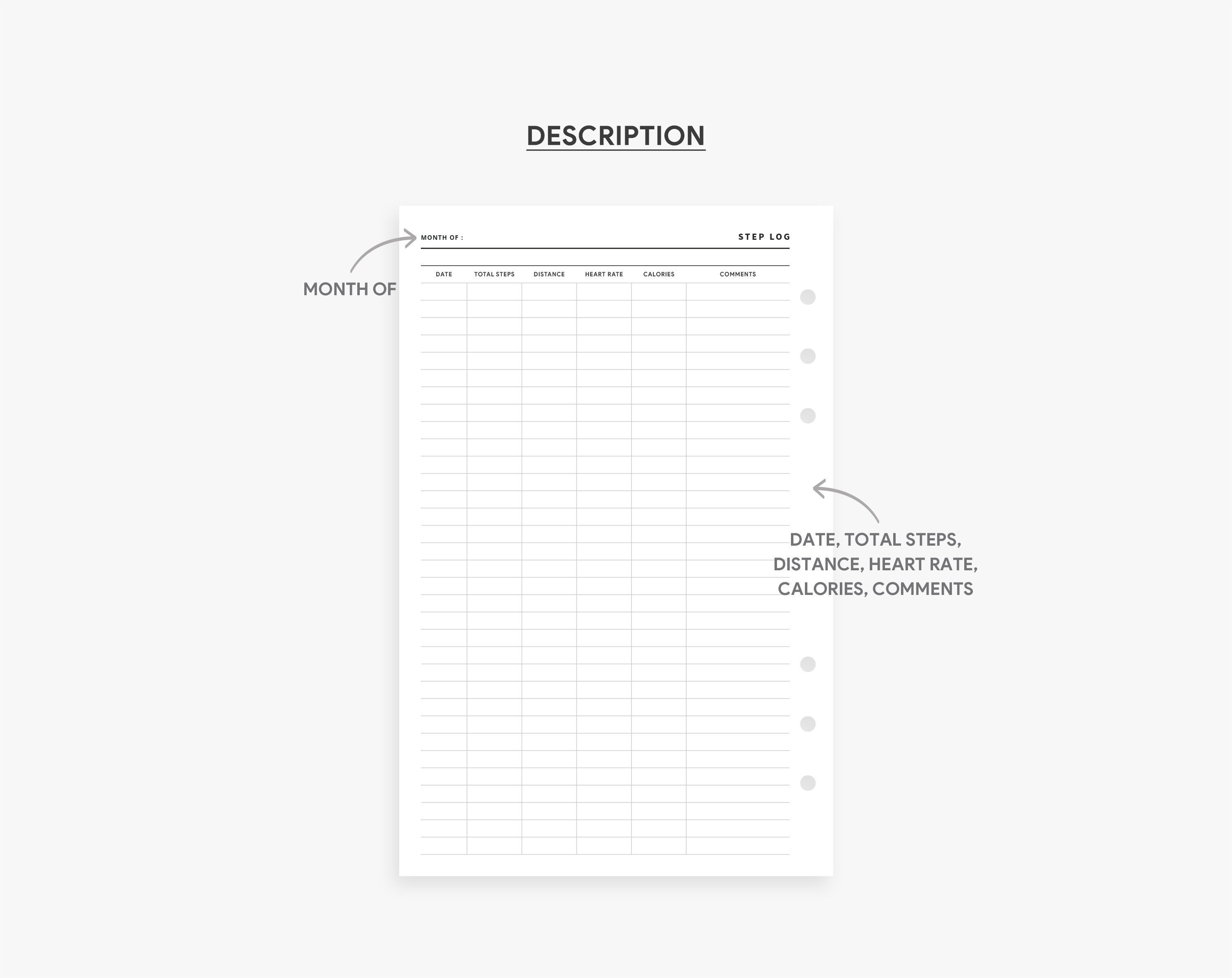 Step Log Printable, Step Tracker, Workout and Exercise Log, Half Letter ...
