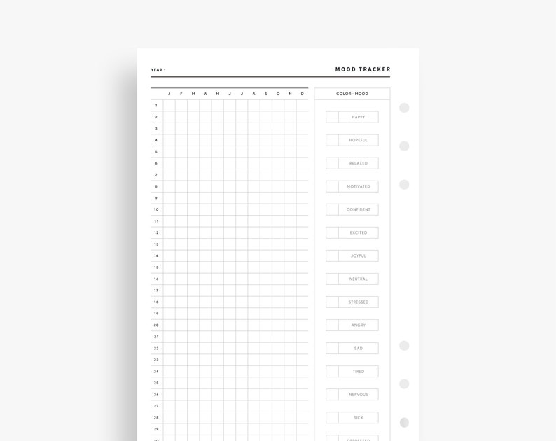 Mood Tracker Printable Half Letter Inserts Mood Journal - Etsy