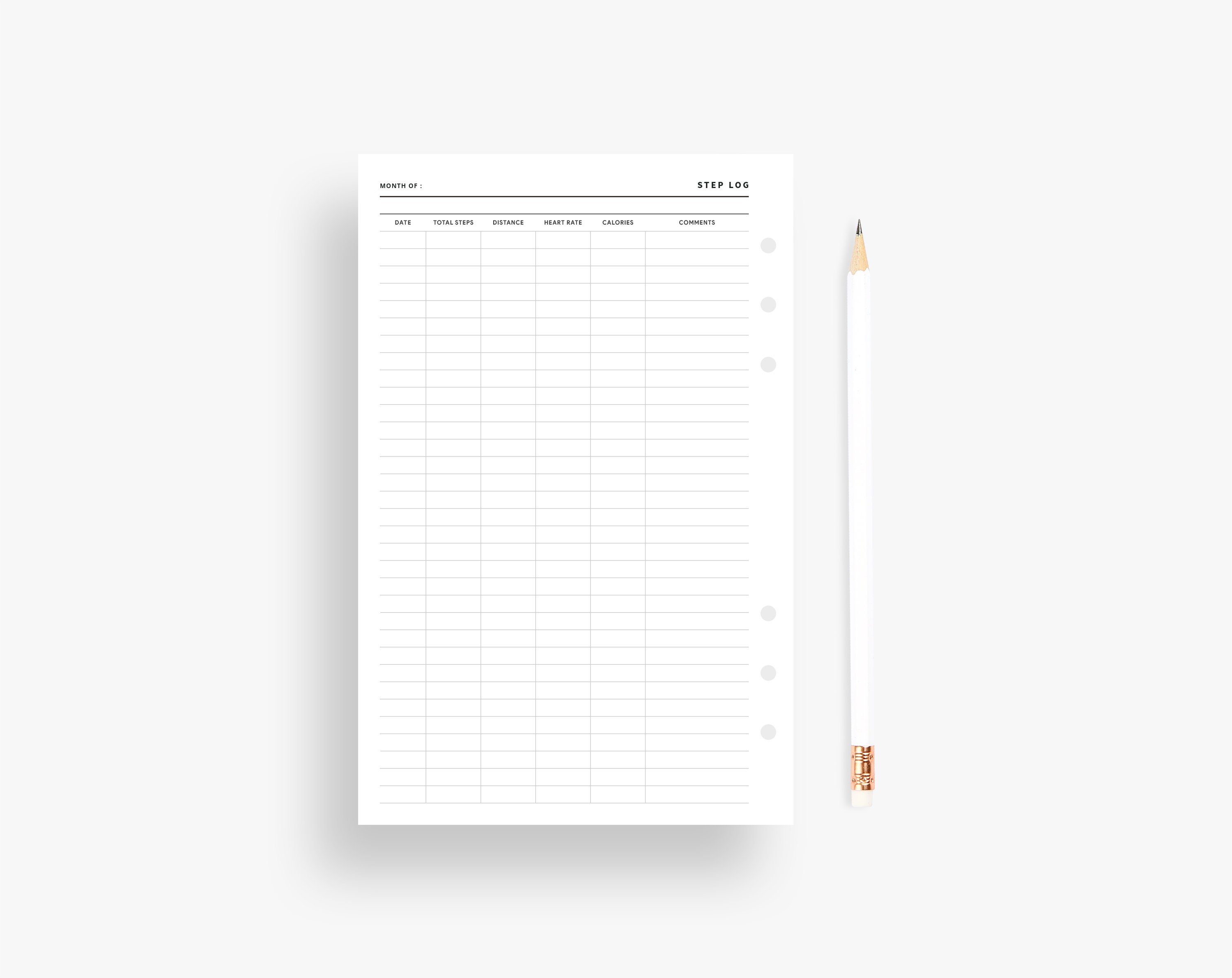 Step Log Printable, Step Tracker, Workout and Exercise Log, Half Letter ...