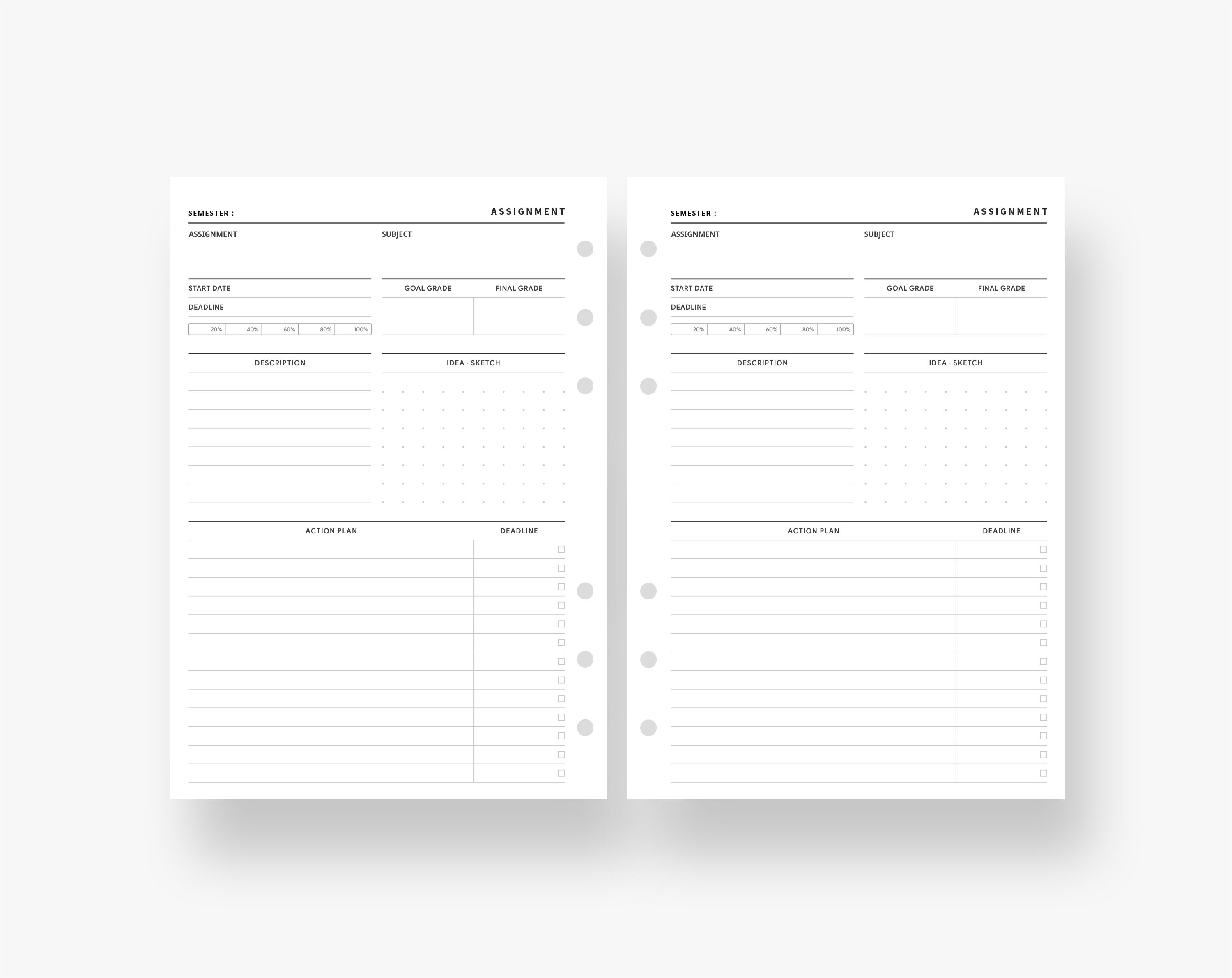 Assignment Plan Printable, Personal Wide Inserts, Student Planner ...