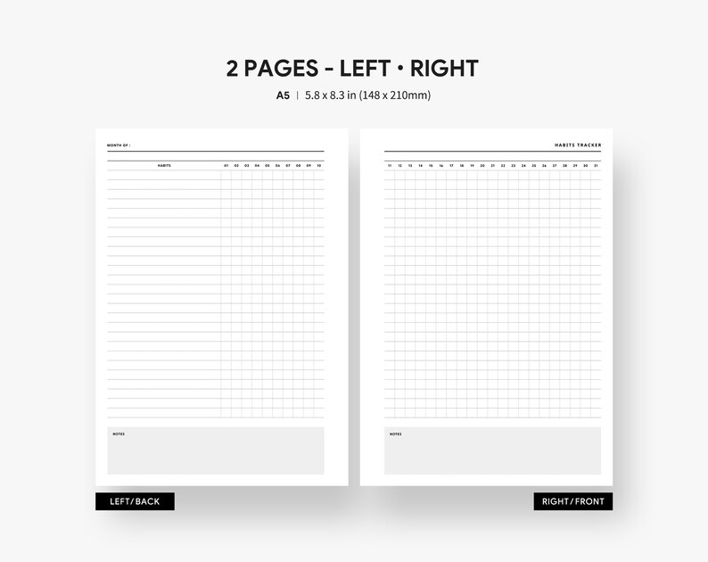A5 Inserts : Habits Tracker Printable Monthly Tracker Goal | Etsy