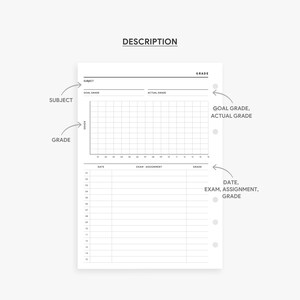 Grade Tracker, Student Planner, Personal Wide Inserts, Assignment ...