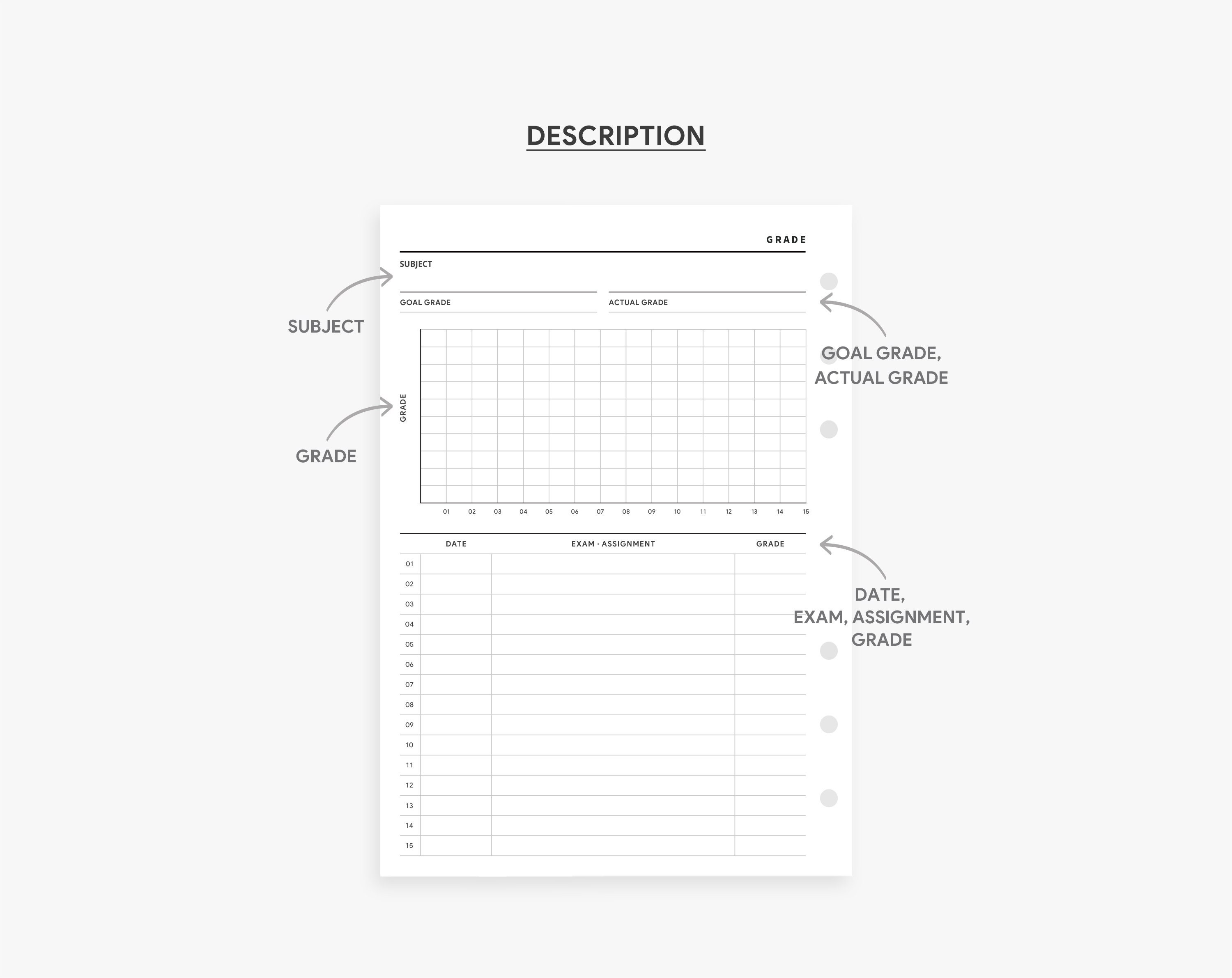 Grade Tracker, Student Planner, Personal Wide Inserts, Assignment ...