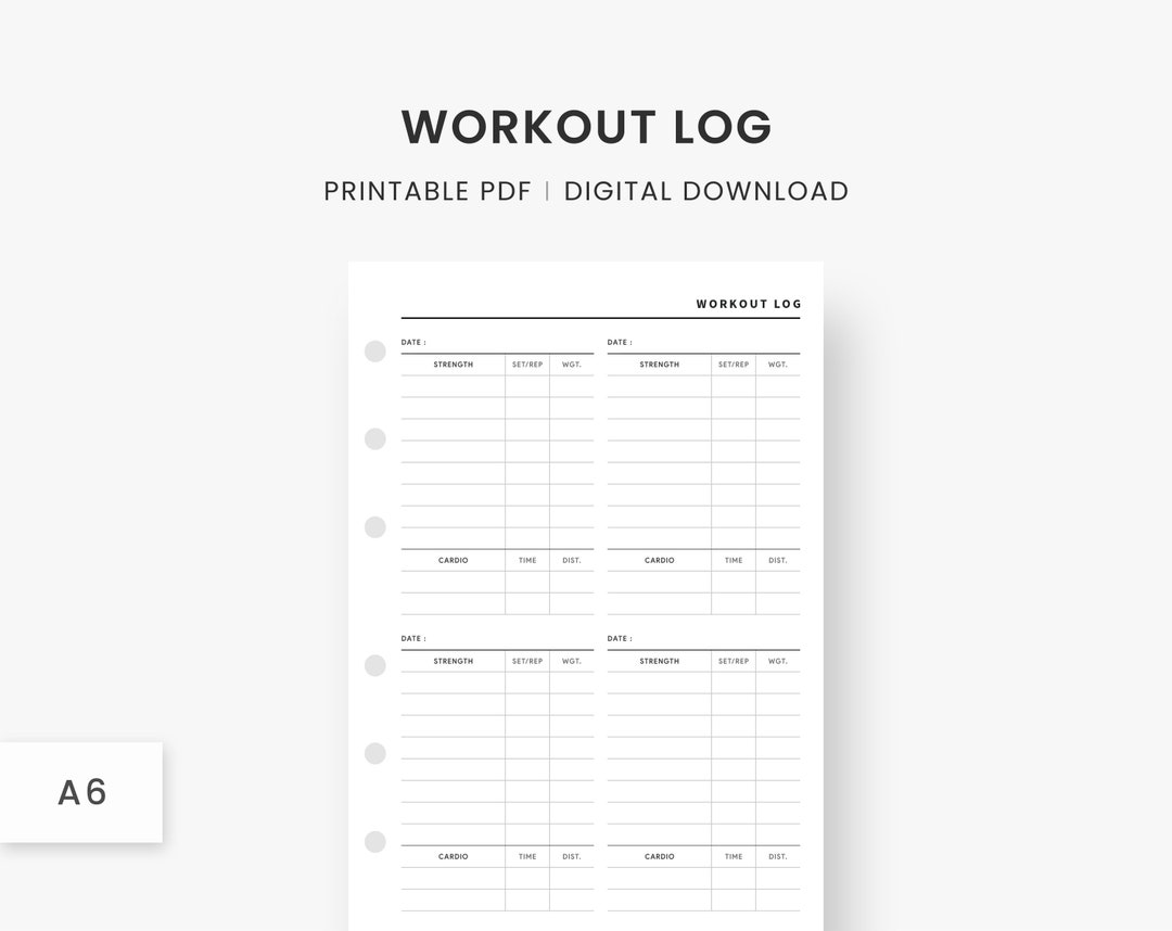 A6 Inserts : Workout Log, Workout Tracker, Workout Planner, Workout ...