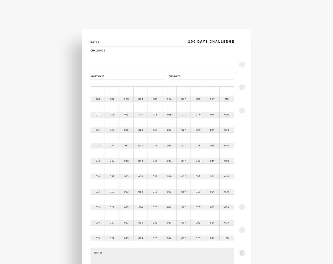 100 Days Challenge Printable, Challenge Tracker, Goal Challenge ...