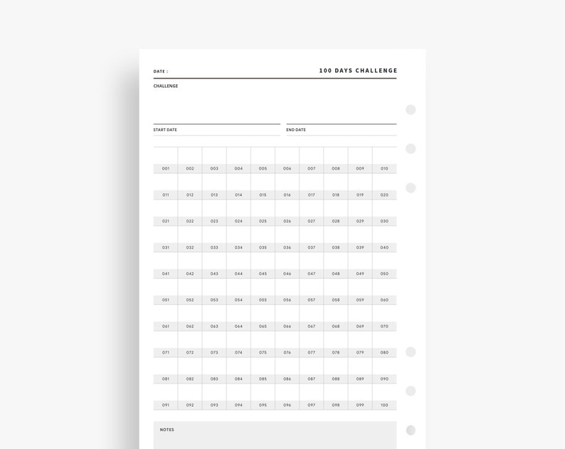 100 Days Challenge Printable, Challenge Tracker, Goal Challenge ...