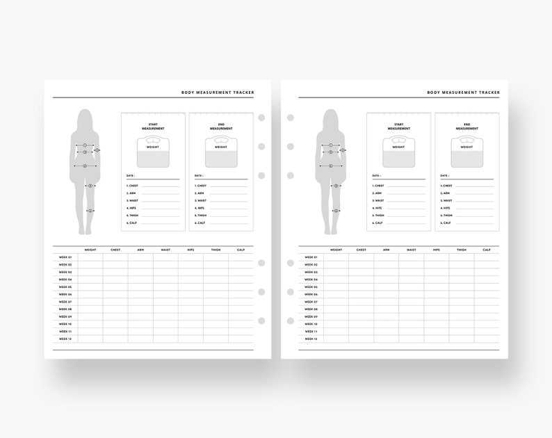 A5 Wide Inserts : Body Measurement Tracker Printable, Body Progress ...