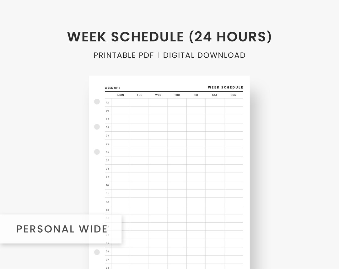 Weekly Hourly, Weekly Planner Printable, Week Schedule, 24 Hours ...